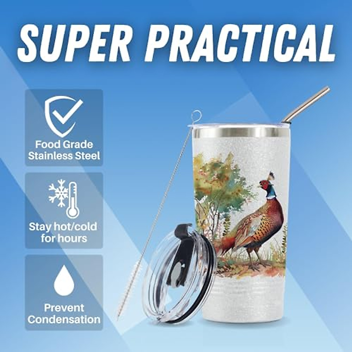 Onebttl Pheasant Hunting Gifts Tumbler Travel Coffee Mug, Stainless Steel Insulated with Lid 20oz/590ml - Watercolor