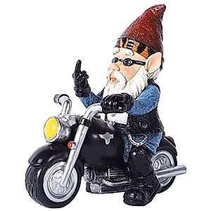 JHWKJS Garden Gnome Riding Motorcycle Funny Outdoor Gnome Decoration Indoor Outdoor Lawn Figurines for Home Yard Décor, Medium