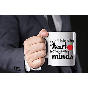 AW Fashions It Takes a Big Heart to Shape Little Minds 11oz Inspirational And Motivational Gifts for Women Teachers, Kindergarten, Pre-K, Elementary Birthday, Retirement, Appreciation Coffee Mug