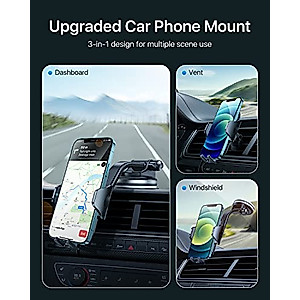 andobil Dashboard Car Phone Holder [Military Sturdy, Big Phone Friendly] Ultra Stable 3 in 1 Cell Phone Mount for Car Windshield Vent Fit for iPhone 14 13 12 Pro Max Plus Samsung S23 S22 All Phones