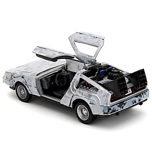 DMC Delorean Time Machine Brushed Metal (Frost Version) Back to The Future (1985) Movie Hollywood Rides Series 1/32 Diecast Model Car by Jada 34785