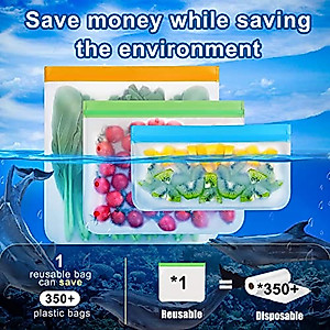Reusable Food Storage Bags - 12 Count BPA Free Reusable Freezer Bags (2 Gallon & 5 Sandwich & 5 Snack Size Bags) Tangibay Leakproof Freezer Safe Bag for Meat Fruit Vegetable