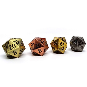 Metal D20 Single Dice - Legendary Metal Design with Signature Font (Legendary Bronze)