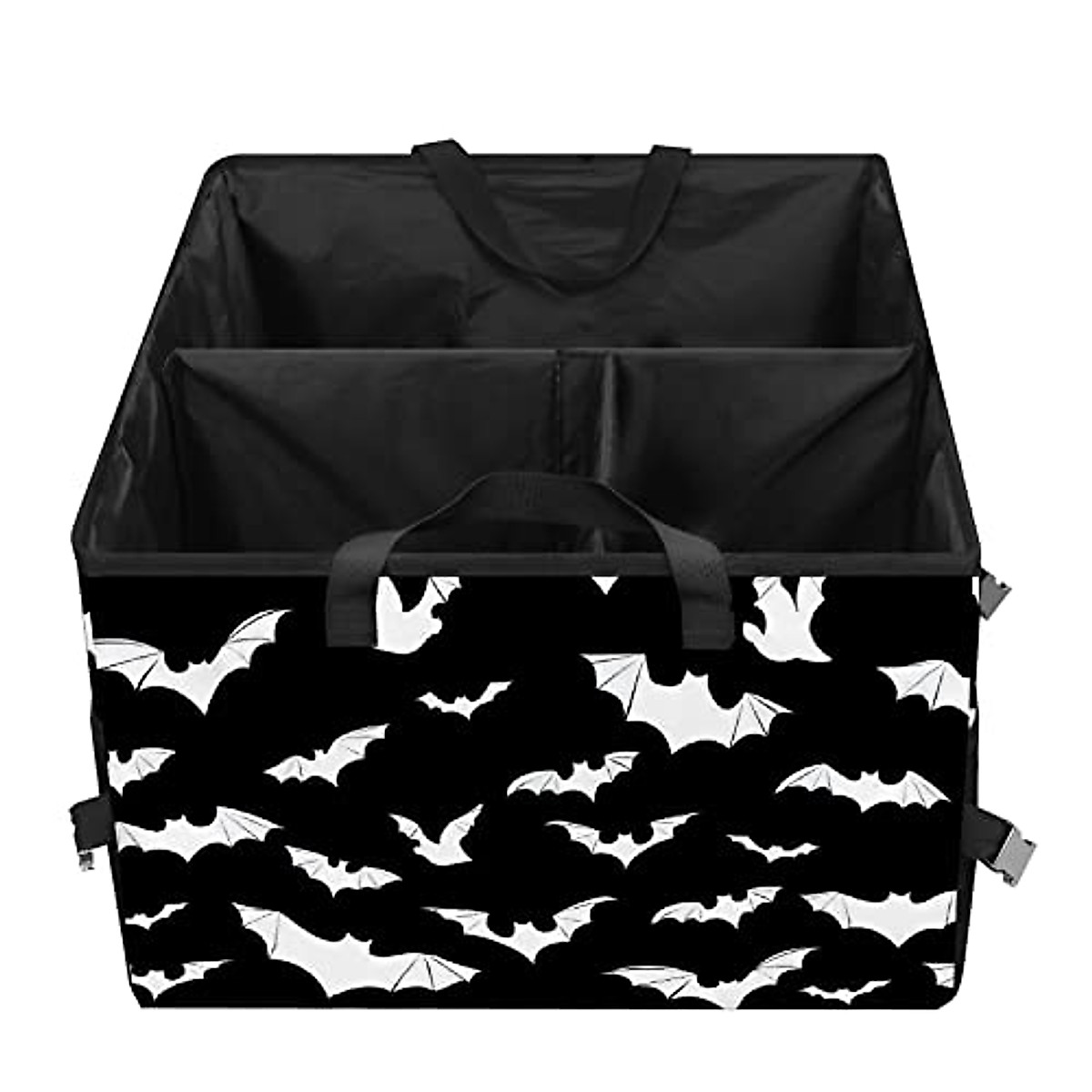 GACTIVITY Black And White Goth Bats Car Trunk Organizer,Collapsible Cargo Storage Tote Bag,Non Slip,3 Divider Compartments, Automotive Interior Accessories for Auto SUV Truck Vehicle Picnic Camping