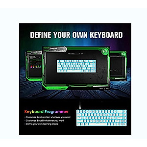 Keyboard and Mouse Gaming Set, 68 Keys Blue Switch 60% Mini Blue Backlit Mechanical Keyboard White, 6400DPI 7 Buttons Lightweight Programmable Mouse Green, USB Wired, Compatible with Windows Mac PS4