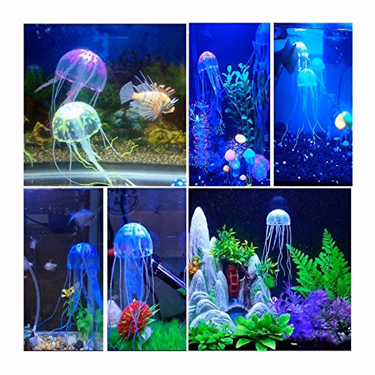 WishLotus 2 PCS Jellyfish Fish Tank Decorations, Simulation Jellyfish Plant Ornament, Fish Tank Jellyfish Glow Decorations, Fish Tank Decorations for Various Aquarium (S, Pink)