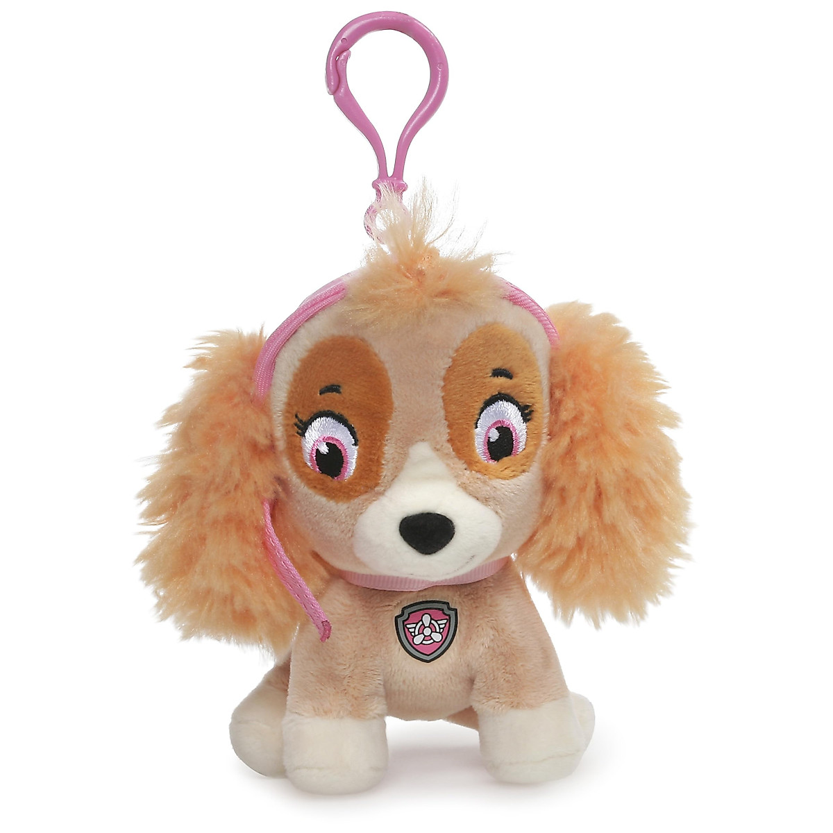 GUND Paw Patrol Skye Backpack Clip Plush Stuffed Animal Dog, Pink, 4"