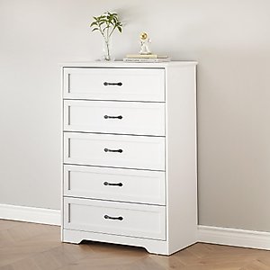 IDEALHOUSE Modern 5 Drawers Dresser, Chest of Drawers Closet Organizers and Storage Clothes, Modern Dressers for Closet Living Room, Kids Bedroom (5 Drawers Dresser, White)