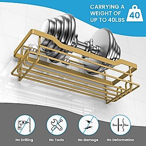 BATHDESIGN Shower Caddy Adhesive, Bathroom Shower Organizer, Shower Shelves for Inside Shower, No Drilling Wall Mounted Shower Storage for Inside Shower, Matte Gold