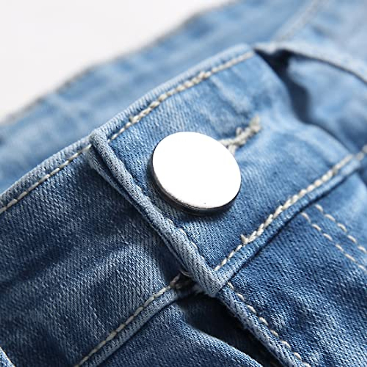 Men's Jeans Slim Fit Tapered Leg Ripped Stretch Flex Pants Skinny Cut Distressed Classic Light Blue Young Fashion Denim（5331-32）