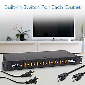 PYLE-PRO 8 Outlet Strips Electric Rack Mount PDU Unit w/ Digital Display and Surge Protection, 1U/15A/120V Aluminum Alloy Power, Covered w/ ON/OFF Switch, Wide Usage & Built-In Circuit Breaker