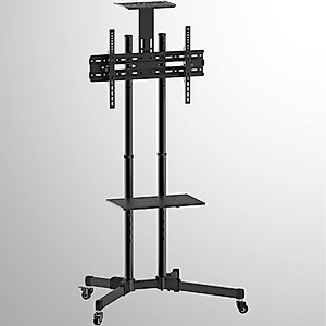 Mount-It! TV Cart Mobile TV Stand Wheeled Height Adjustable Flat Screen Television Floor Stands with Rolling Casters and Shelf, VESA Compatible TV Mount Bracket Fits Displays 37 to 70 Inch, 110 Lbs