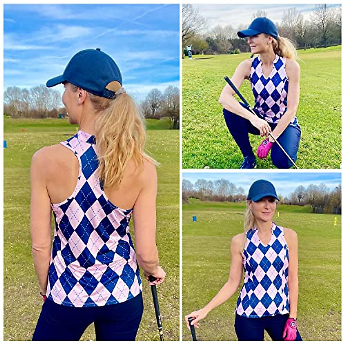 Soneven Sleeveless Golf Shirts Moisture Wicking V Neck Racerback Golf Polo Shirts Tennis Tanks Tops