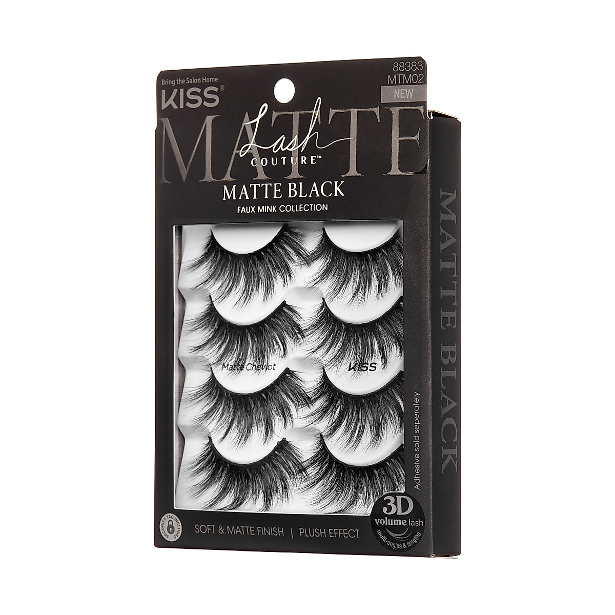 KISS Lash Couture 3D Matte False Eyelashes, Matte Cheviot', 18mm-20mm, Includes 4 Pairs Of Lashes, Contact Lens Friendly, Easy to Apply, Reusable Strip Lashes