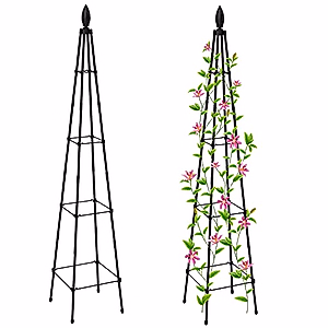 Garden Trellis for Climbing Plants Outdoor, 63 Inch Plant Support Trellis for Potted Plants, Tower Obelisk Trellis for Vines, Rose, Clematis, Flower Stands Plant Support Frame, Tomato Cage (1 Pack)