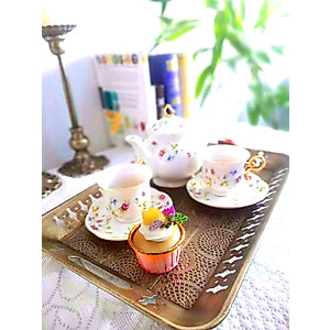 16" Sturdy Rectangular Decorative Metal Tray with Filigree Decor in Champagne Gold, Metal Serving Tray, Perfume Tray, Vanity Tray. Coffee Table, Bathroom, Dresser, Centerpieces, Wedding, (Gold, 1)