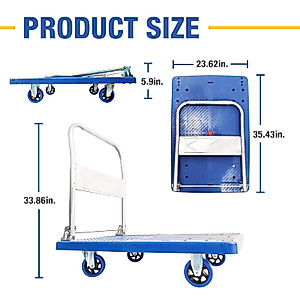 LFGUD Push Cart Dolly 660 lbs. Capacity Platform Truck Foldable Platform Cart Upgraded Heavy Duty Moving Cart with PU Wheels for Home Garden Warehouse Garage Workshops