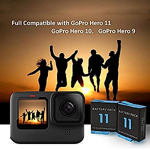 2 Pack Batteries fit for GoPro Hero 11 Black, GoPro Hero 10, GoPro Hero 9 Black, 3-Channel Battery Charger Station for Hero 11/ Hero 10/ Hero 9