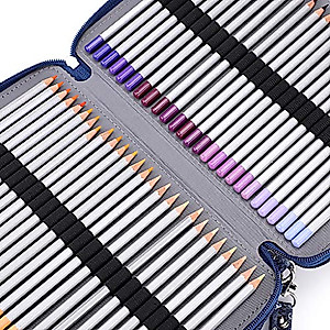 BTSKY Colored Pencil Case- 200 Slots Pencil Holder Pen Bag Large Capacity Pencil Organizer with Handle Strap Handy Colored Pencil Box with Printing Pattern Blue Flower