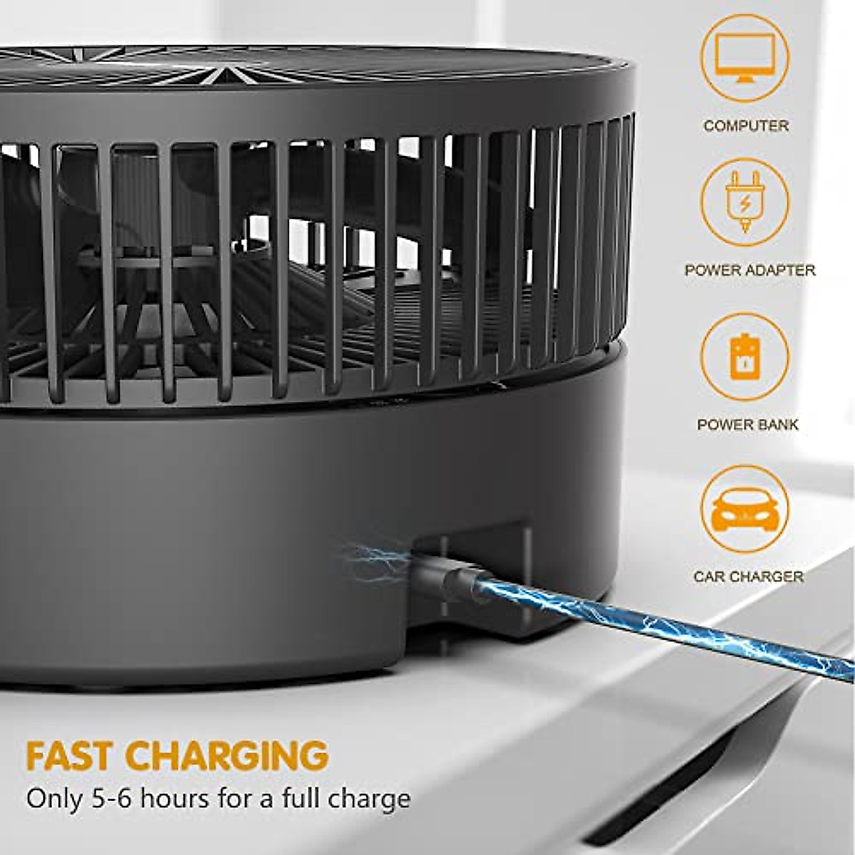 Small Fan 8" Remote Control, AC/DC, 90°Oscillating, 4 Speeds, Timer, Adjustable Tilt, 70-Inches Cord Ultra Quiet, for Home Office Bedroom Toilet Garage RV Camping (Black 8in Portable Fan)