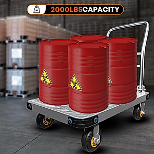 Heavy Duty Platform Truck Flat Moving Cart Hand Trucks,2000Lbs Steel Push Cart Dolly, 36 x 24in Large Flatbed with 5'' 360 Degree Swivel Wheels for Easy Storage