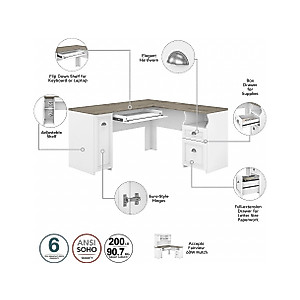 Bush FV003G2W 60-Inch L-Shaped Desk w/Hutch, Lateral File Cabinet Shiplap Gray/Pure White
