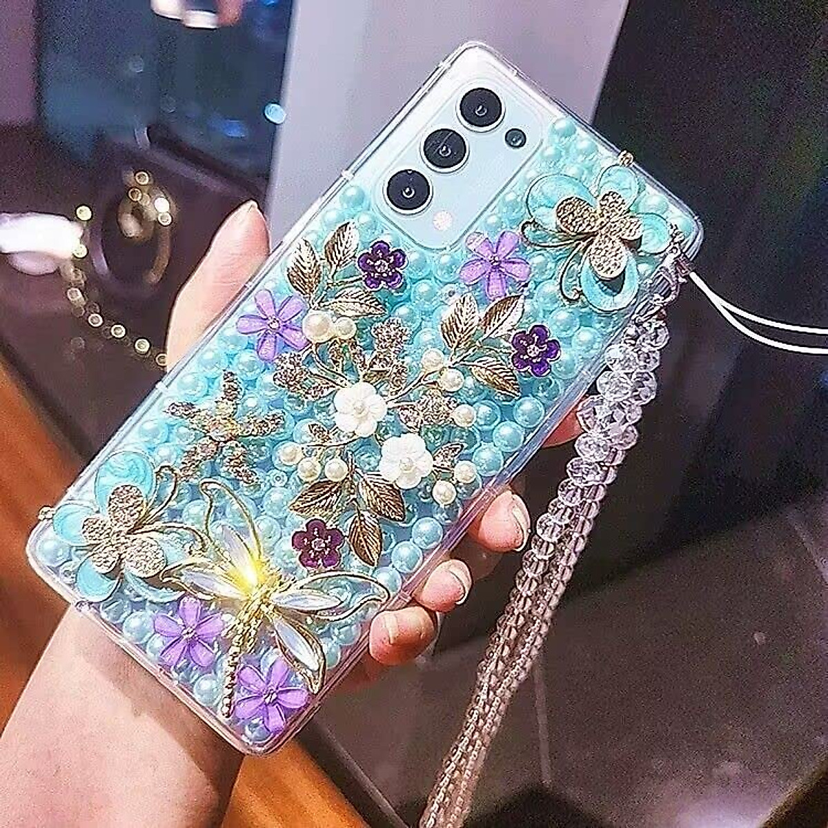redecarie for Galaxy Note 10 Plus Bling Diamond Rhinestone Flowers Case,Women Girls Kids Luxury Glitter Shiny Sparkle Protective Floral Phone Case for Samsung Galaxy Note 10 Plus