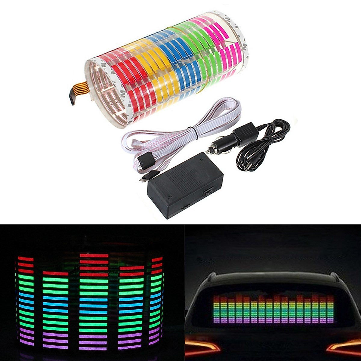DIYAH Auto Sound Music Beat Activated Car Stickers Equalizer Glow LED Light Audio Voice Rhythm Lamp 90cm X 25cm / 3FT X 5/6FT (Multi Color)