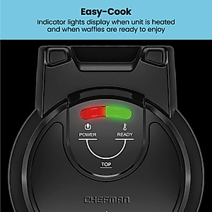 Chefman Big Stuff, Belgian Deep Stuffed Waffle Maker, Mess-Free Moat, 5-Inch Diameter with Dual-Sided Heating Plates, Wide Wrap with Locking Lid, Pour Light Indicator, Cool-Touch Handle, Black