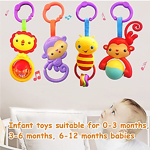 YUNLOVXEE Baby Toys, Cartoon Animal Hanging Rattle Toys, Handbells Baby Rattles, Baby Bed Crib Car Seat Travel Stroller Toys for Infant, Best Birthday Gift for Newborn, 4 Pack