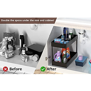 Under Sink Organizer-2 Tier Bathroom Organizer Under Sink Shelf,Under Sliding Sink Organizer,Under Cabinet Organizer Baskets,Multi-purpose Under Sink Shelf Organizer for Bathroom Kitchen（Black）
