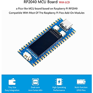 waveshare RP2040 MCU Board with Pre-Soldered Header, Onboard 0.96inch 160x80 IPS LCD Display, Pico-Like MCU Board Based on Raspberry Pi RP2040, Dual-Core Arm Cortex M0+ Processor
