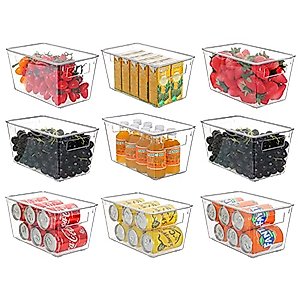 Plastic Storage Bin with Lids, ESARORA Stackable Clear Organizer Basket Bins with Handle for Fridge, Cabinet, Bedroom, Closet, Bathroom, Office, Kitchen & Pantry Organization, 9 PACK