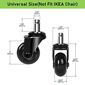 Office Chair Caster Wheels,2 Heavy Duty Desk Chair Wheels Replacement for Hardwood Floor,Smooth&Silent Swivel Wheels, 7/16”X 7/8”Universal Fit for Herman Miller,Game Chairs(not fit IKEA Chairs)