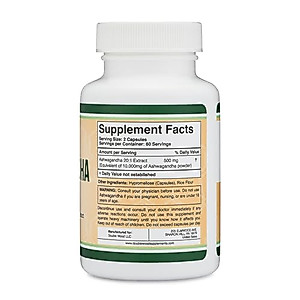 Ashwagandha Capsules, 120 Count (500mg Extract 20:1 Potency) Adaptogen Stress Relief by Double Wood