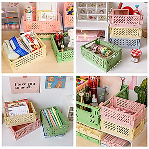 4-Pack Mini Baskets Plastic for Shelf Home Kitchen Storage Bin Organizer, Stacking Folding Storage Baskets for Classroom Bedroom Bathroom Office (5.9 x 3.8 x 2.2)