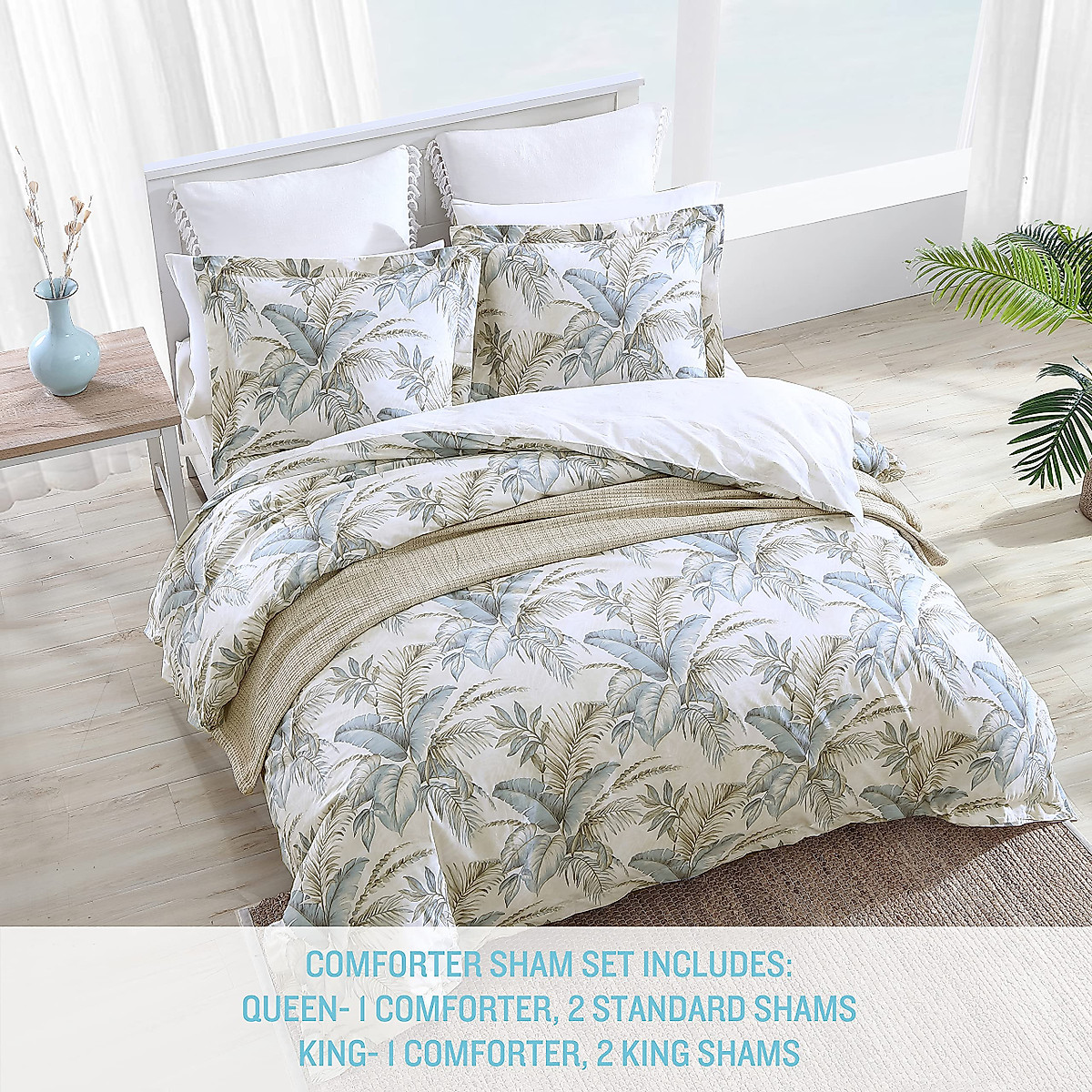 Tommy Bahama - King Comforter Set, Reversible Cotton Bedding with Matching Shams, All Season Home Decor (Bakers Bluff Blue, King)