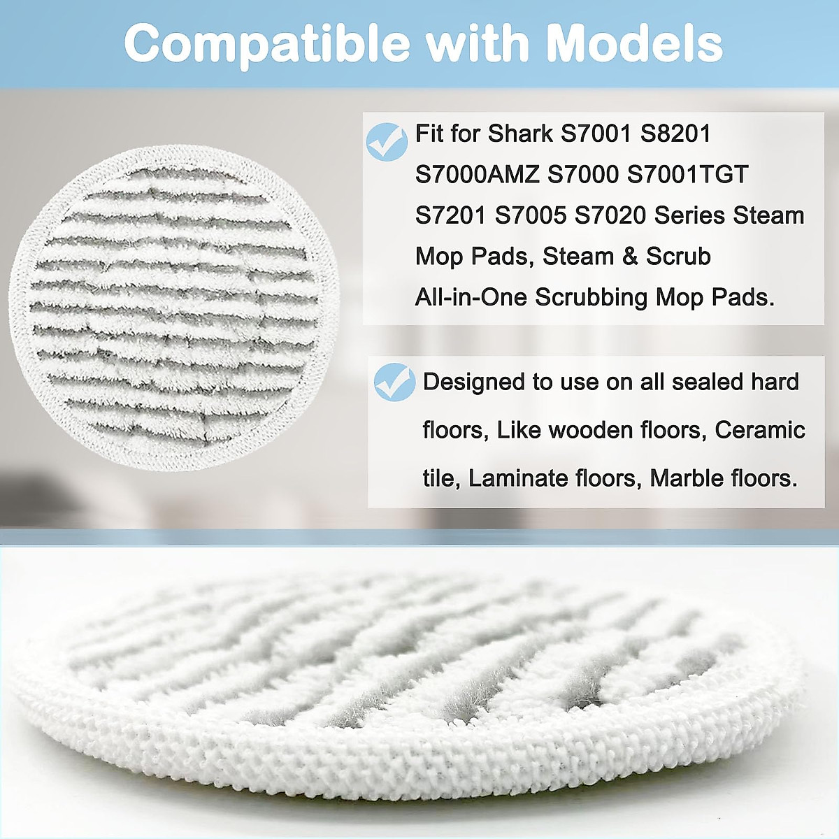 10 Pack S7001 Pads Replacement Steam Mop Pads for Shark S7001 S8201 S7000AMZ S8001 S7000 S7001TGT S7201 S7005 S7020 Series Steam Mop Pads Steam & Scrub All-in-One Scrubbing Mop Pads Part #: XKITP7000
