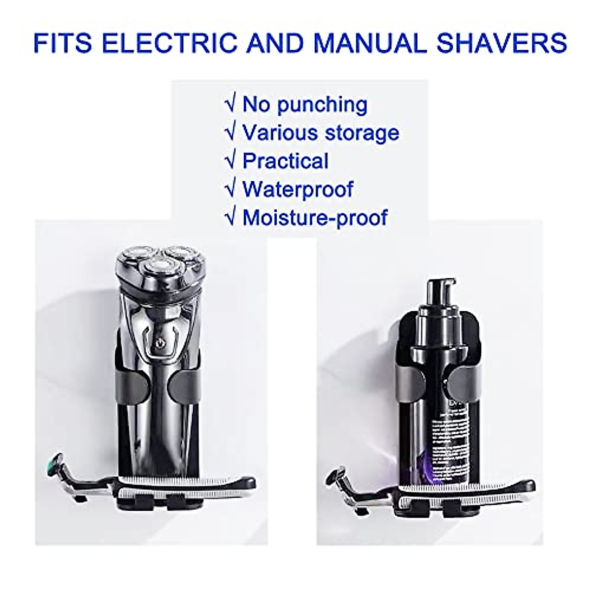 Electric Razor Holder Wall Mounted Self Adhesive Razor Hanger, Stainless Steel Electric Shaver Holder Utility Storage Electric Shaver Bathroom Shower Storage Organizer,Gift for Men,Dad,Grandpa,Black