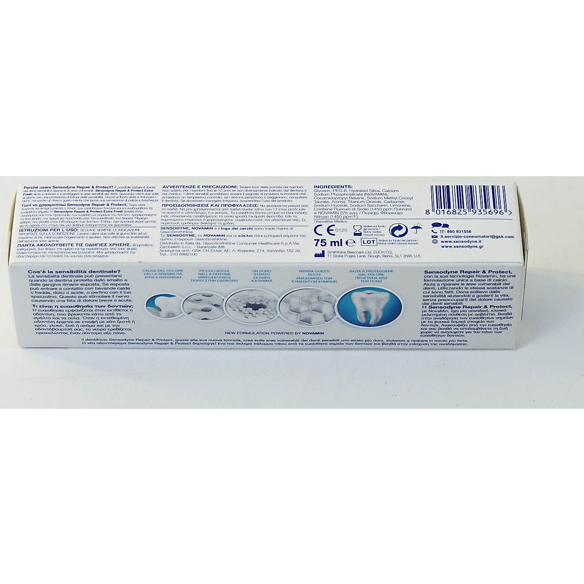 Sensodyne: "Repair & Protect Extra Fresh" Toothpaste, Powered by NovaMin * 2.53 Fluid Ounce (75ml) Tube (Pack of 2) * [ Italian Import ]