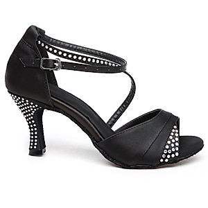 Pierides Women's Peep Toe Sandals Latin Salsa Tango Practice Ballroom Dance Shoes with 2.75" Heel,Satin,11 B(M) US Black