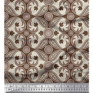 Soimoi Brown Cotton Canvas Fabric Paisleys Paisley Printed Fabric 1 Yard 44 Inch Wide