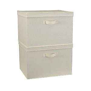 Household Essentials Wide KD Storage Box With Lid Box, Cream Linen