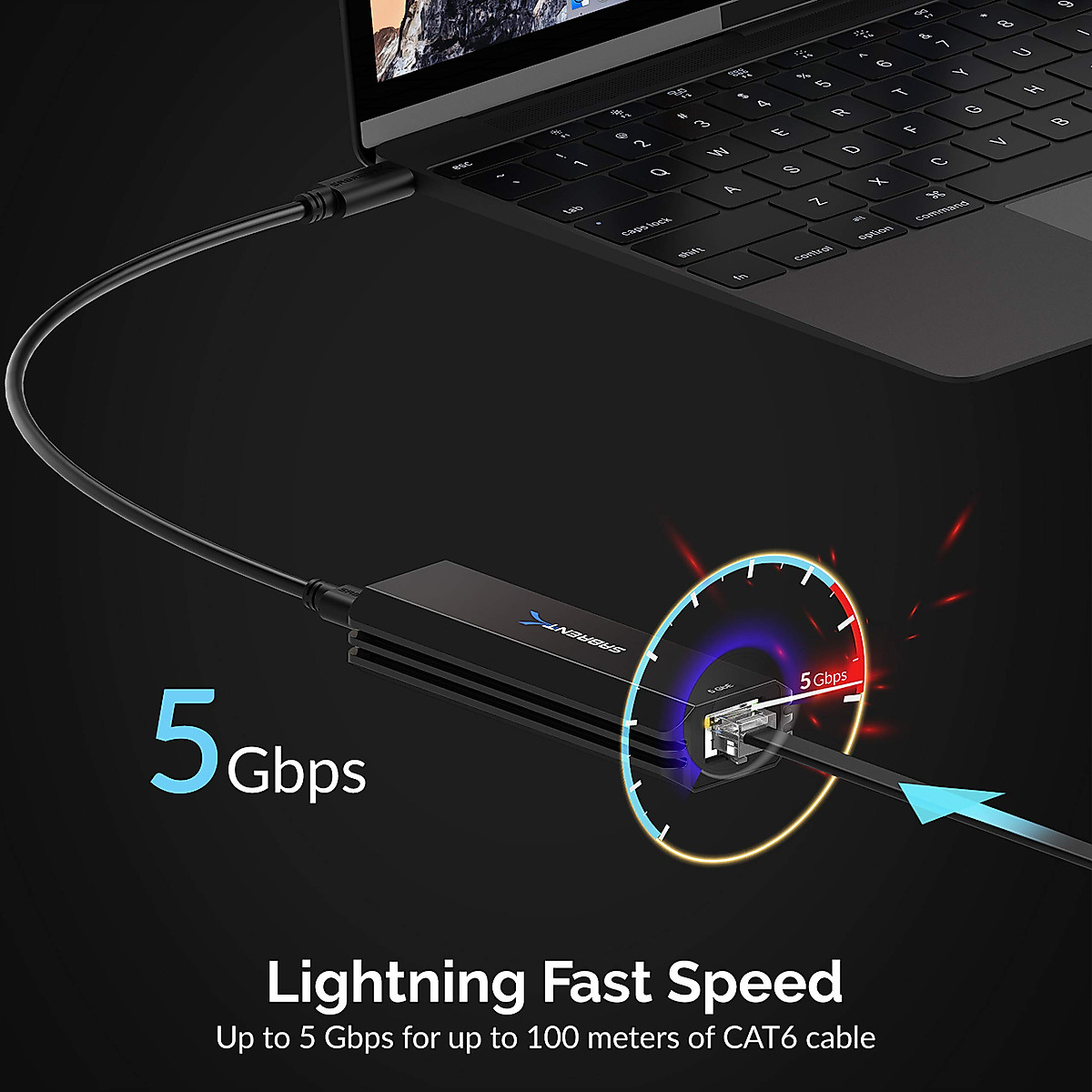 SABRENT USB Type-A or Type-C to 5-Gigabit Ethernet Adapter [10/100/1000/2500/5000 Mbps] (NT-SS5G)