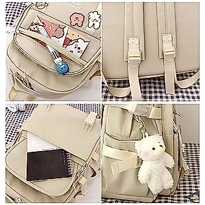 Aiyify Cute Backpack Kawaii Backpack for School Aesthetic Backpack Kawaii School Supplies Cute Backpacks with Accessories (Beige)…