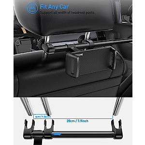 Car Headrest Tablet Mount Holder: Double Cradles Backseat Stand with Extension Arm for Kids Compatible Phone | iPad Pro Air Mini | Galaxy Tabs | Kindle Fire HD | Switch Lite & Other 4.7-12.9" Device