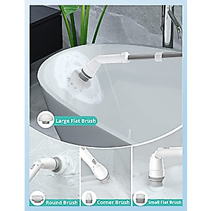 Electric Spin Scrubber, Voweek Cordless Cleaning Brush with Adjustable Extension Arm 4 Replaceable Cleaning Heads, Power Shower Scrubber for Bathroom, Tub, Tile, Floor