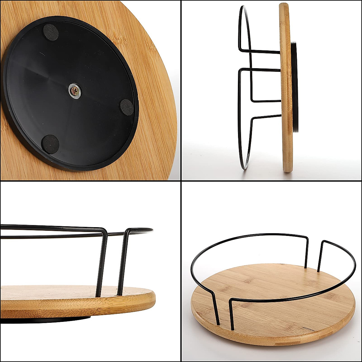 Lawei 10 Inch Lazy Susan Turntable, Bamboo Spinning Spice Rack Holder Kitchen Cabinet Counter Rotating Condiments Organizer for Spice Condiment Baking