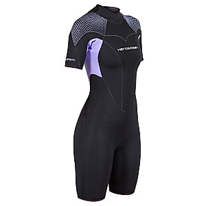 Henderson Women's 3mm Thermoprene Pro Back Zip Shorty Wetsuit, Black/Lavander, 8