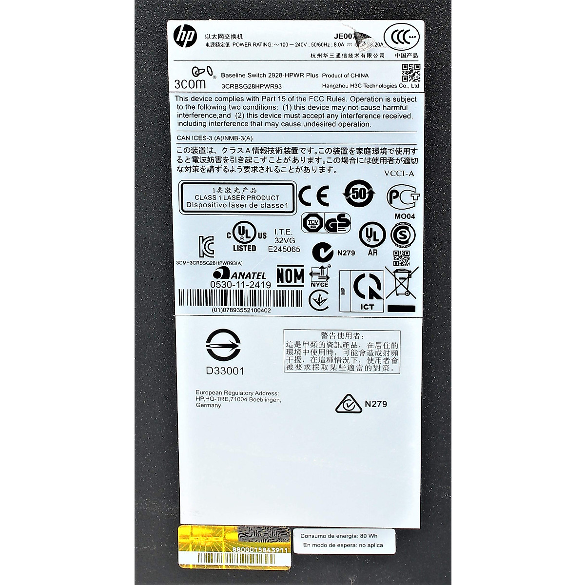 HP Procurve 1910-24G-PoE (365W) Switch (JE007A#ABA),Black